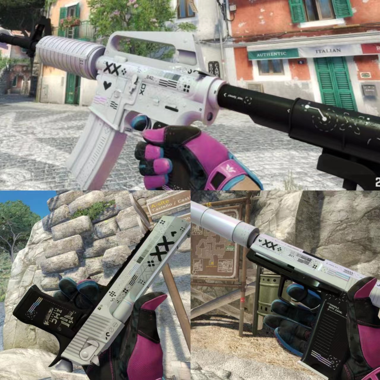 只可5E完美 /崭新红宝石爪子 /野荷 /略磨迈阿密 /反冲精英新M4 /金贴渐变大狙 /印花集全套此CSGO账号已出租70次帐号出租-租号玩